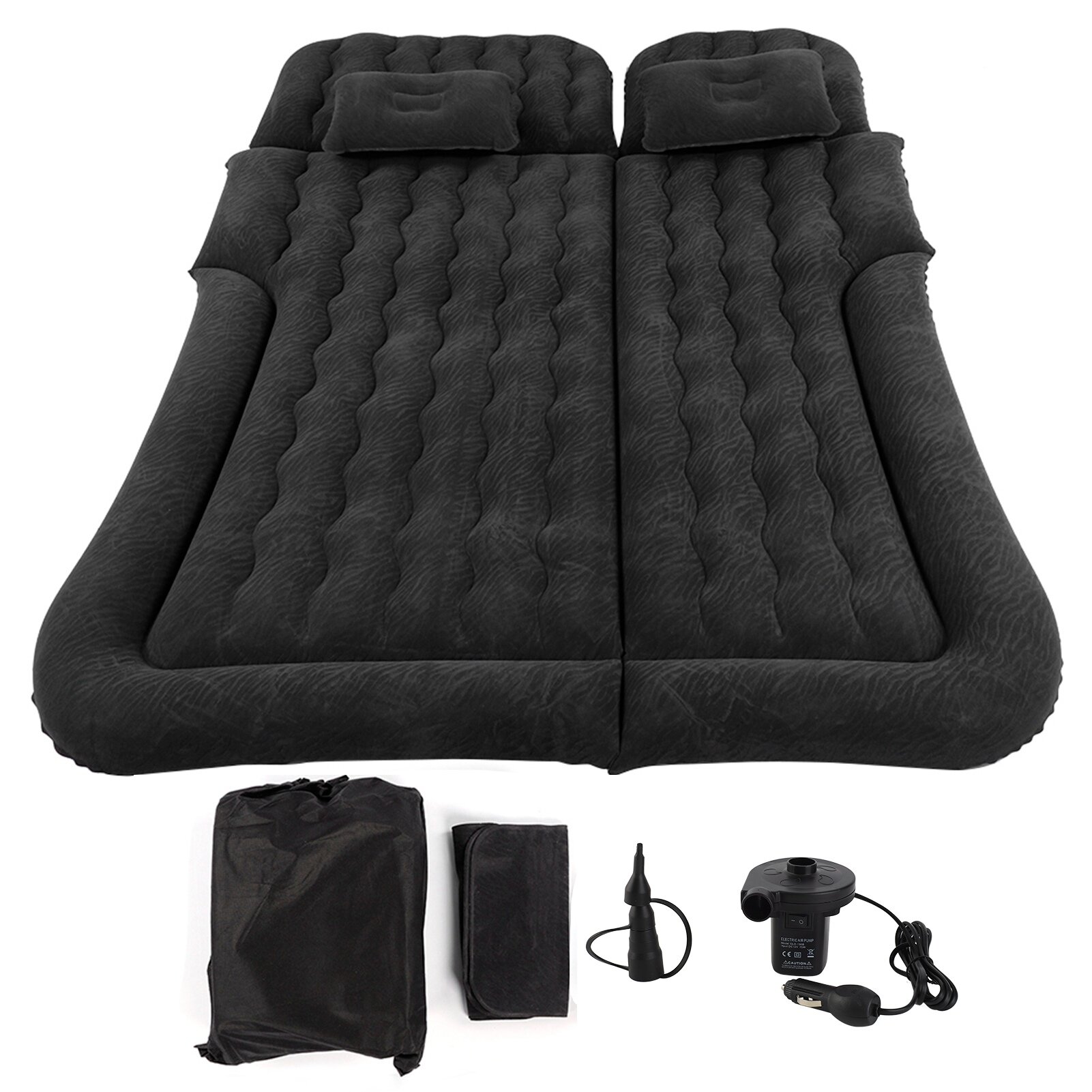 Многофункциональный Надувной Дорожный Матрас 2‑В-1 из ПВХ, Стекающийся Мягкой Подушкой для Отдыха во время Сна для Автомобиля SUV Black