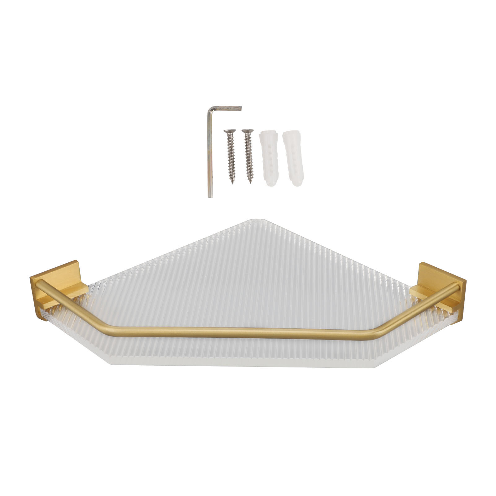 Акриловая настенная угловая полка, без перфорации, акриловая настенная плавающая полка, ванная комната, кухня, стеллаж для хранения, золото без крючка