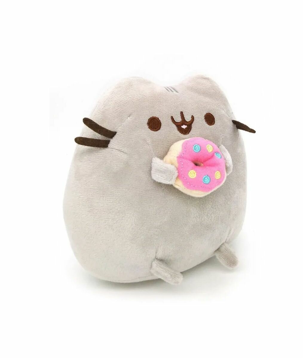 Мягкая игрушка Кот Пушин с пончиком 15 см / Плюшевый котик, серый
