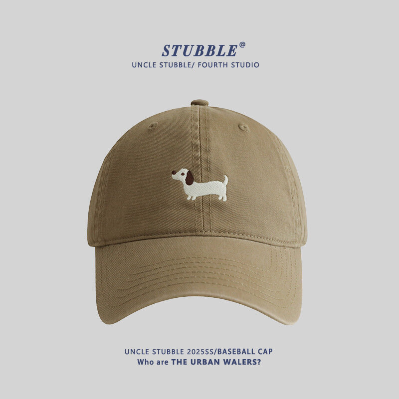 Бейсболка нового стиля 2025 года, универсальная кепка в корейском стиле с вышивкой в виде щенка, мягкая кепка-утконос с большой окружностью головы, маленькая шляпа от солнца