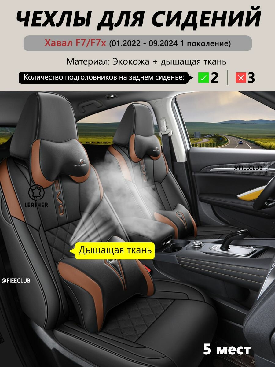 Чехлы для сидений Haval F7 / хавал F7x 1 поколение кожаные, всесезонные, специально для автомобилей Great Wall Haval