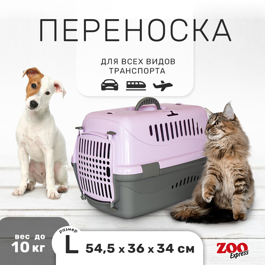 Переноска ZOOexpress Турне для кошек и собак мелких пород, цветная пластиковая дверца, 54,5х36х34 см (L), фиолетовый