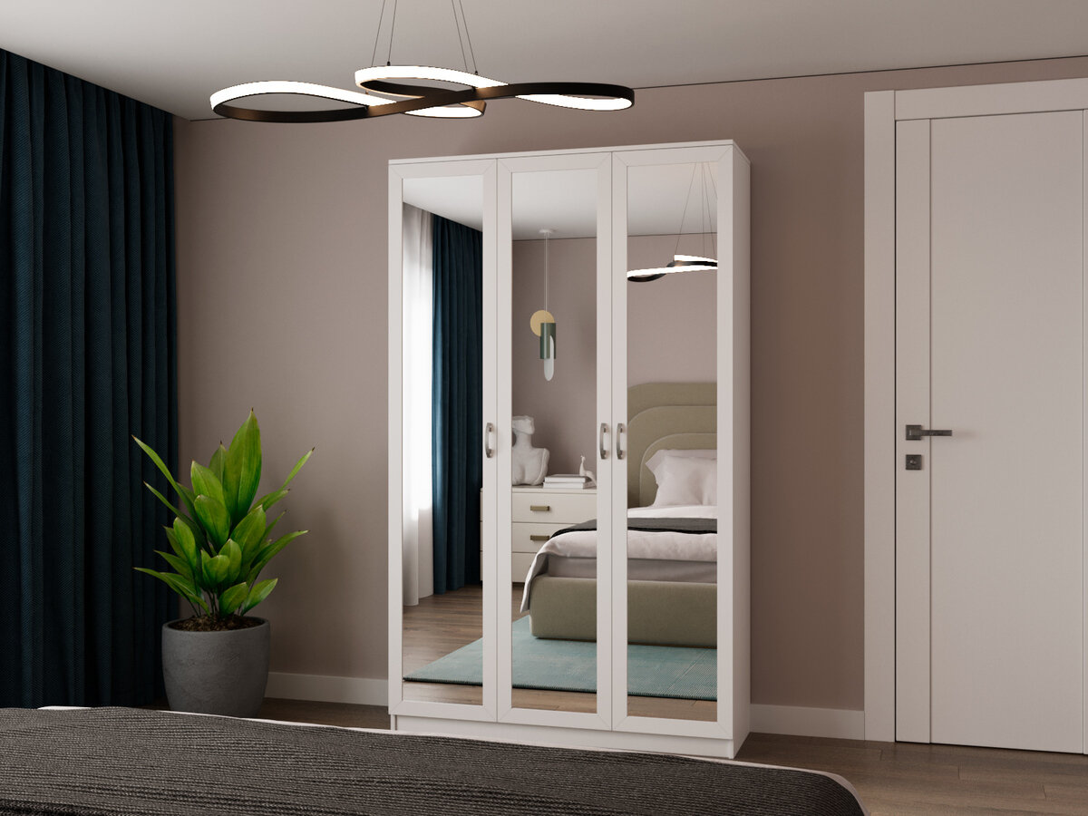 Шкаф распашной Стелла-4 Белый для одежды с зеркалом трехдверный 120*220*40