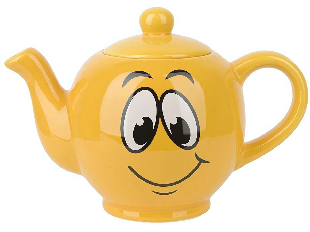 Чайник заварочный 1л "Smile" из керамики, желтый, веселый дизайн