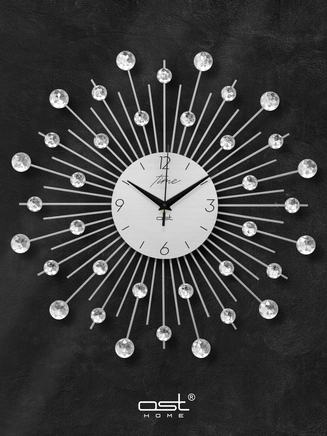 Часы настенные большие "Silver rain" металлические бесшумные со стразами, 42 см OST