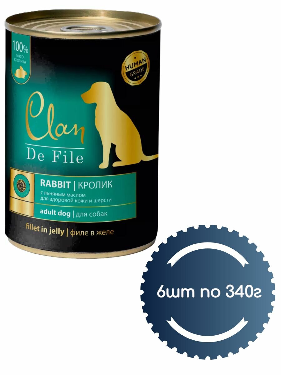 CLAN De File консервы для собак 340 г Кролик (6 банок)