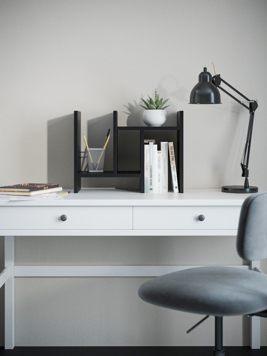 Настольная полка трансформер из ЛДСП Фабрика Стиль Дуо, 312х200х366 мм, черный, 2 шт