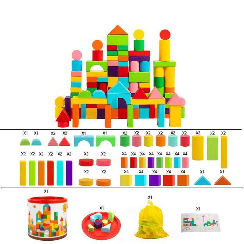 Экологичные деревянные цветные блоки для детей, 100 штук для развивающих игр и когнитивного обучения