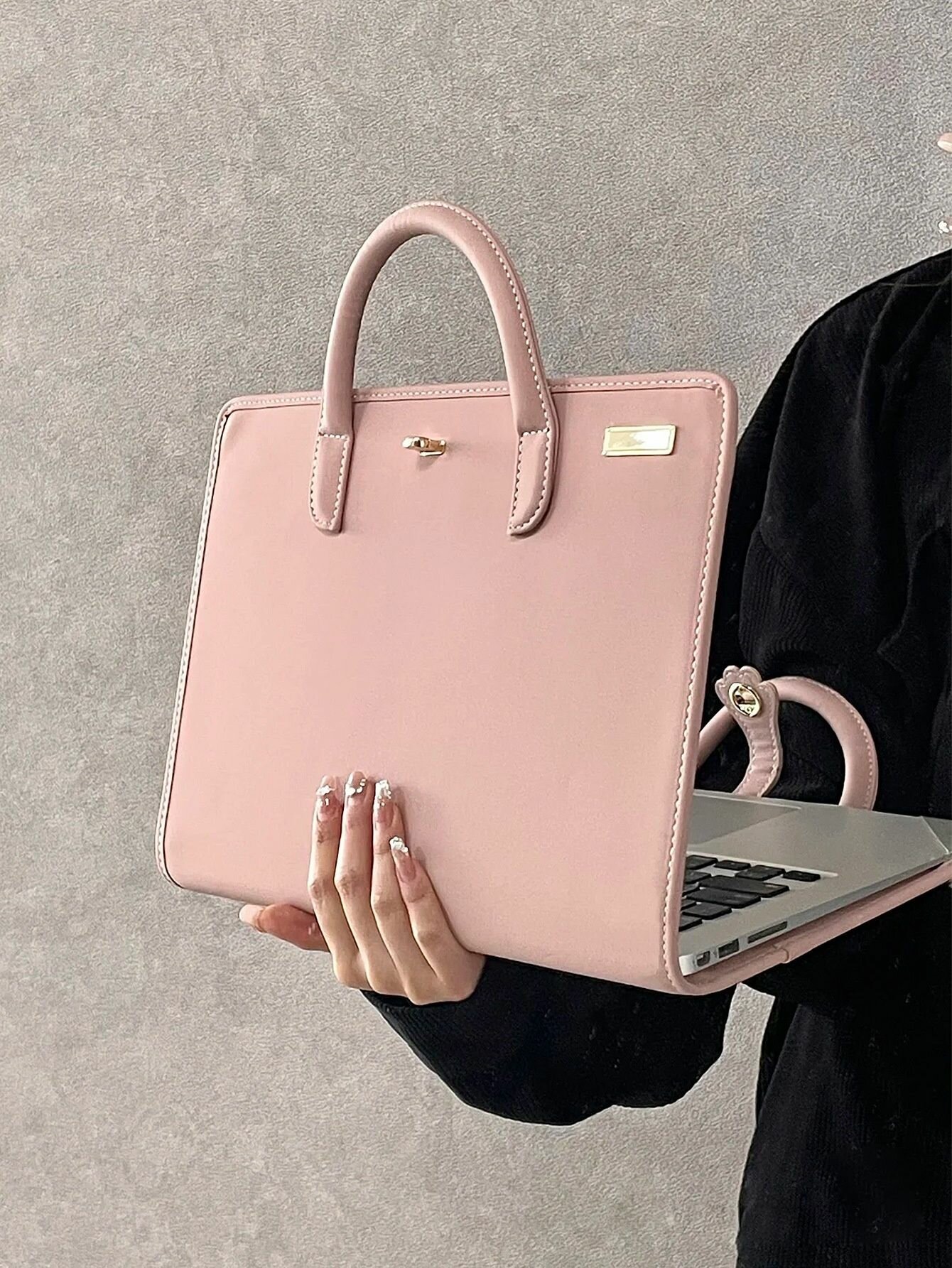 Чехол-сумка для ноутбука, искусственная кожа, светло-розовая