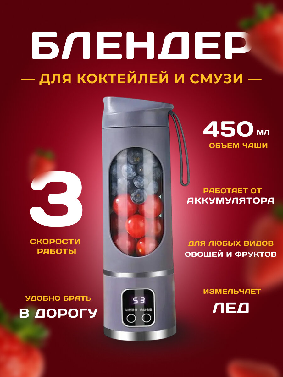 Блендер портативный для смузи и коктейлей мощный с USB зарядкой