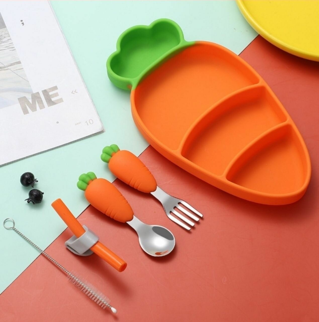 Детский набор посуды для кормления/Силиконовая тарелка/Секционная тарелочка