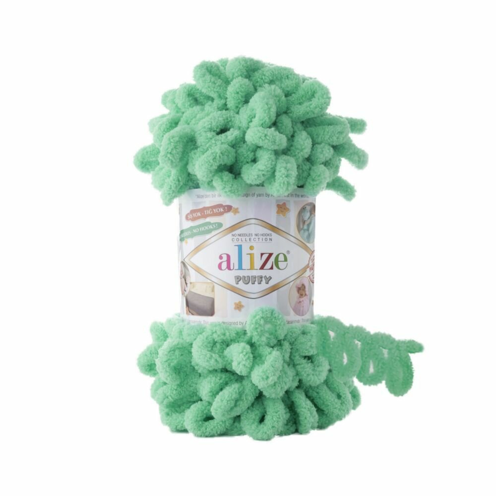 Пряжа для вязания Alize Puffy 741 зеленая мята 100 гр/9,2 м 100% микрополиэстер
