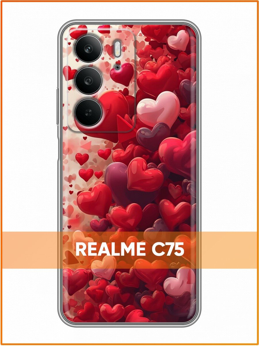 Чехол для Realme C75 4G с принтом для женщин с Сердечками (Реалми С75 4G)