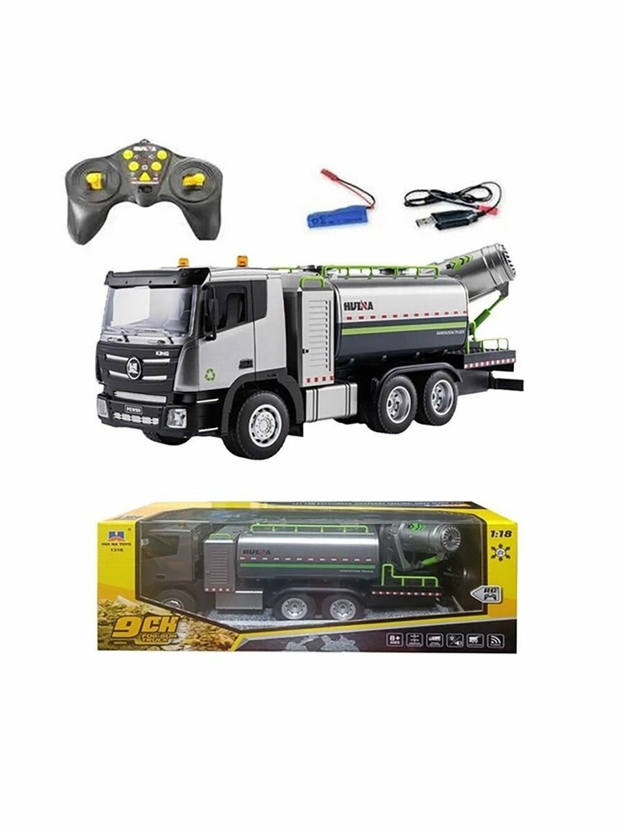 Радиоуправляемый грузовик Huina с цистерной и распылителем воды (свет, звук, пар, 1:18) - HN1316
