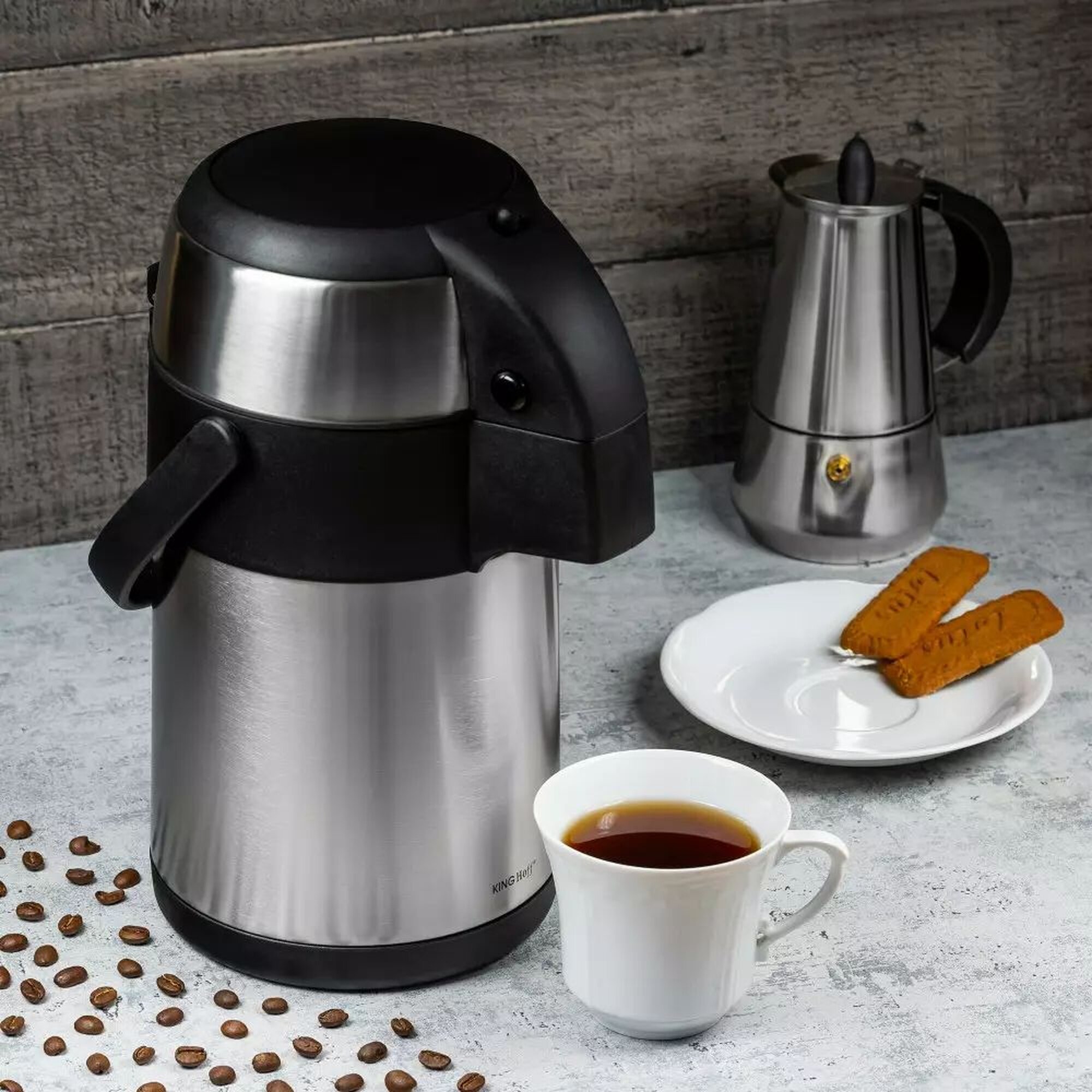 Термос Kinghoff KH-1467, нержавеющая сталь, с помпой, объем 3 л