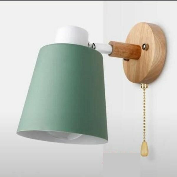 Современный настенный светильник Бра деревянный поворотный с выключателем Зеленый