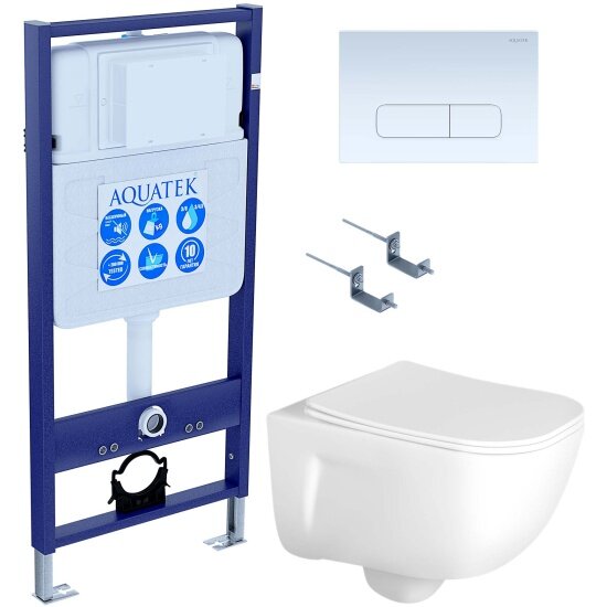 Унитаз с инсталляцией Aquatek SET ДИВА-013 4в1 (рама Standard INS-0000012+ кркпеж KKI-0000002+клавиша KDI-0000013+унитаз дива AQ2012-00 с тонким сиденьем soft-close