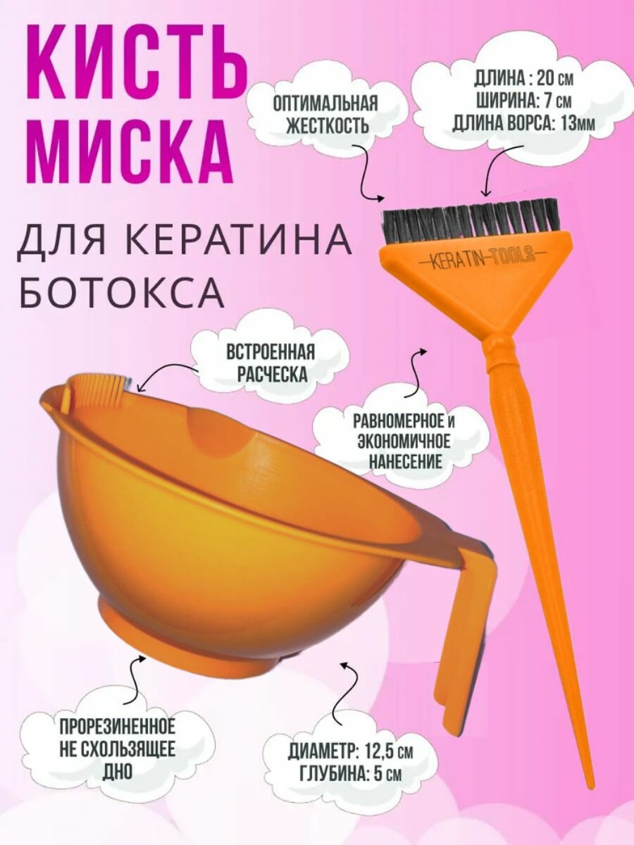 Keratin Tools Кисть для нанесения кератина ботокса + миска для состава, набор для кератина и ботокса