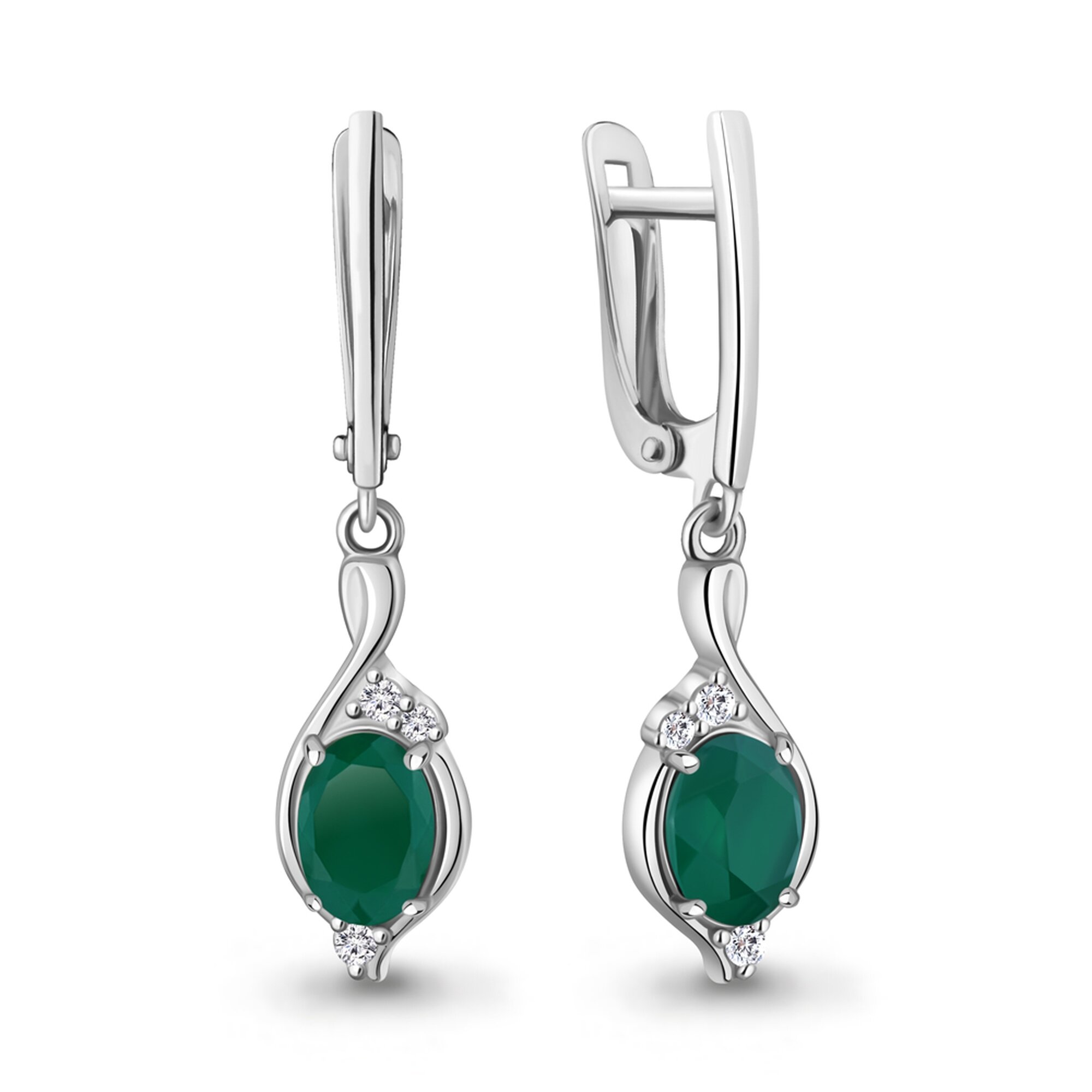 Серьги, серебро, 925 проба, родирование, агат, фианит