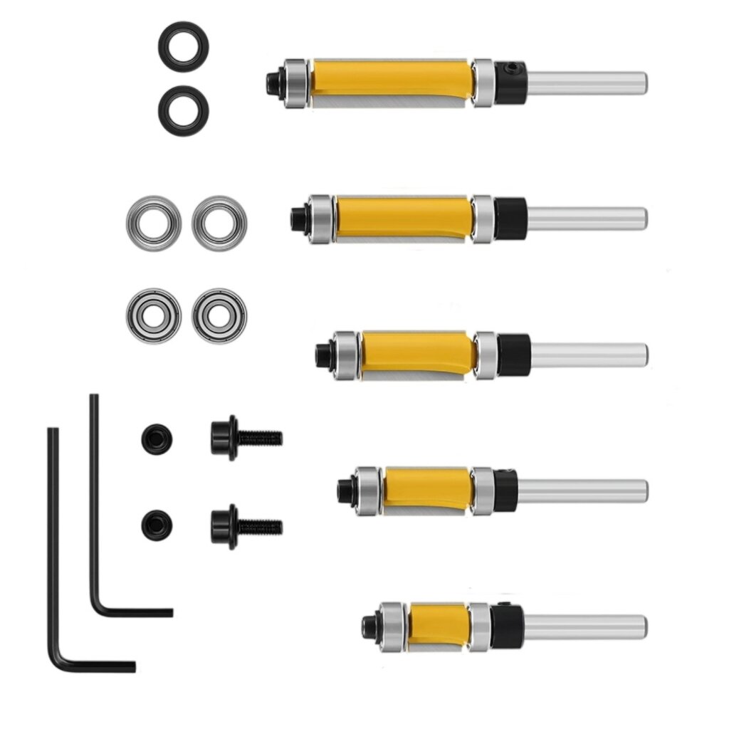 5/15шт 1/4-дюймовый Шаблон Подшипника Обрезной Долбежный Фрезер Прямая Концевая Фреза Триммер Для Очистки Заподлицо Обрезной Режущий Инструмент