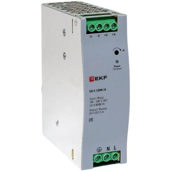 Блок питания на DIN-рейку Ekf 120Вт Uвх ~ 220В AC Uвых - 24В DC постоянного тока, DR-E-120W-24