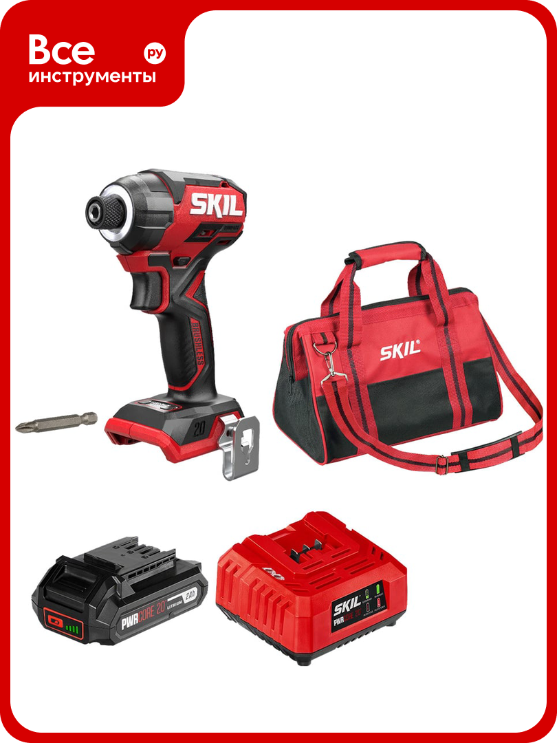 Набор аккумуляторный SKIL винтоверт ID6739 (ID6739SE00+CB5197SE11+BG3224SE00) 9-0-005, серый, 2 Ач, 60 Вт