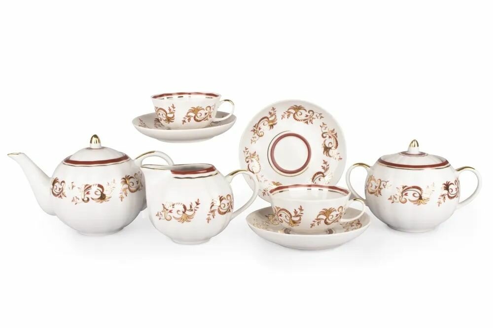 Дулевский чайный сервиз форма Тюльпан рисунок золотое кружево 6(21)