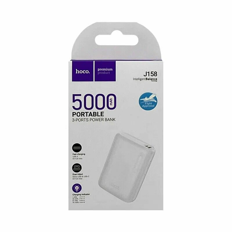 Внешний лёгкий аккумулятор Hoco J158 белый / 5000 mAh / Powerbank