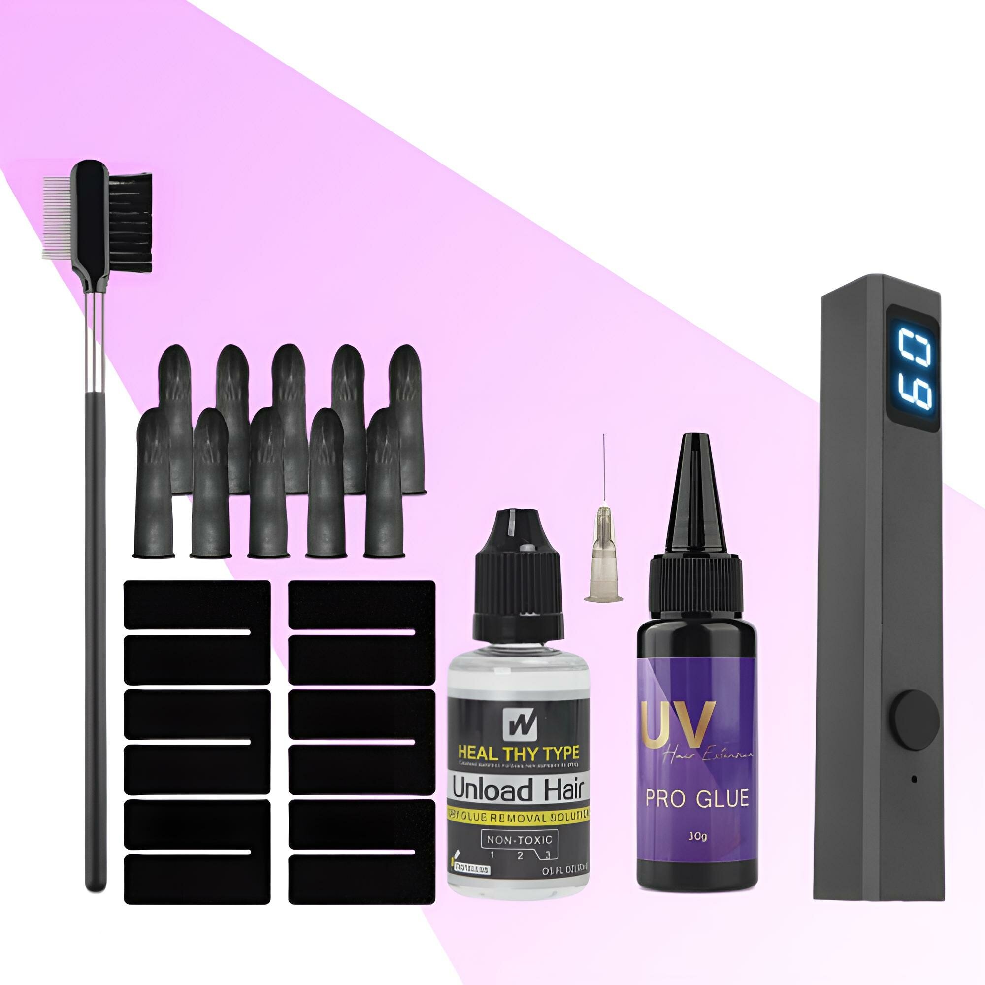 Набор Для Наращивания Волос UV: Полный Комплект С UV-лампой, Клеем И Средством Для Снятия, Мгновенное Невидимое Наращивание