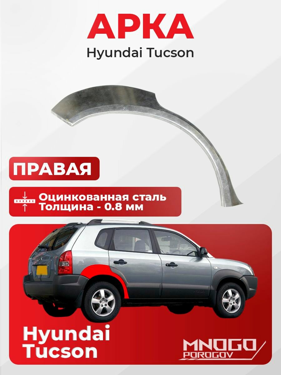 Задняя правая арка на Hyundai Tucson 1 внедорожник 5 дверей 2004-2010 оцинкованная сталь, толщина 0,8 мм (Хендай Туксон 1), . кузовной ремонт.