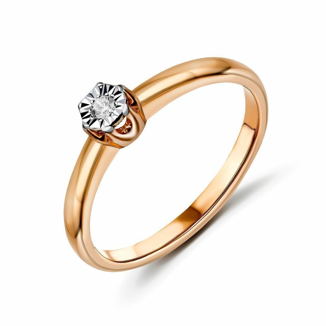 Кольцо помолвочное, красное золото, 585 проба, родирование, бриллиант