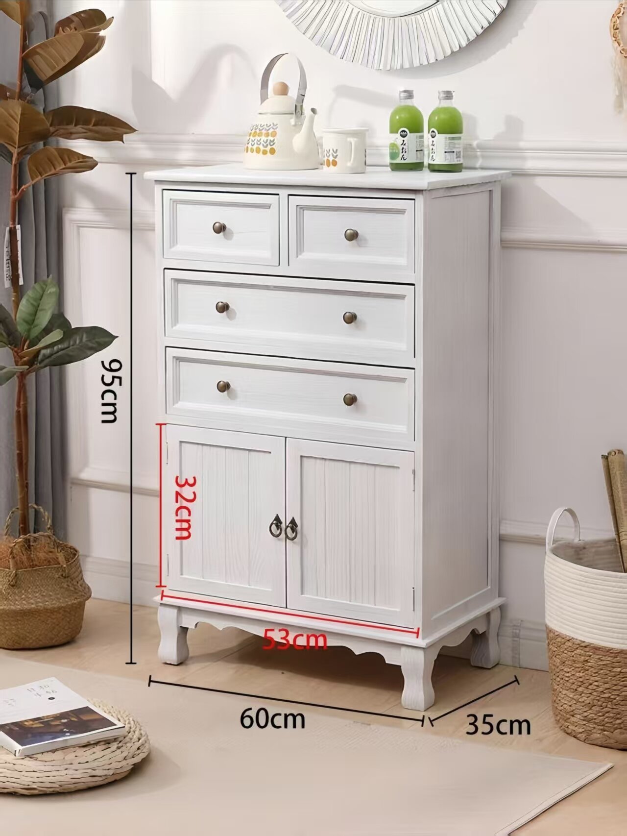 Комод, цельный спил, антибактериальное покрытие, ар-декор, белый, 95х60х35 см