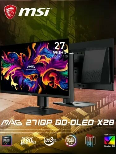 MSI 26.5" Монитор MAG 271QP QD-OLED X28,2K,280Hz, VRR, TYPE-C, HDMI 2.1, черный