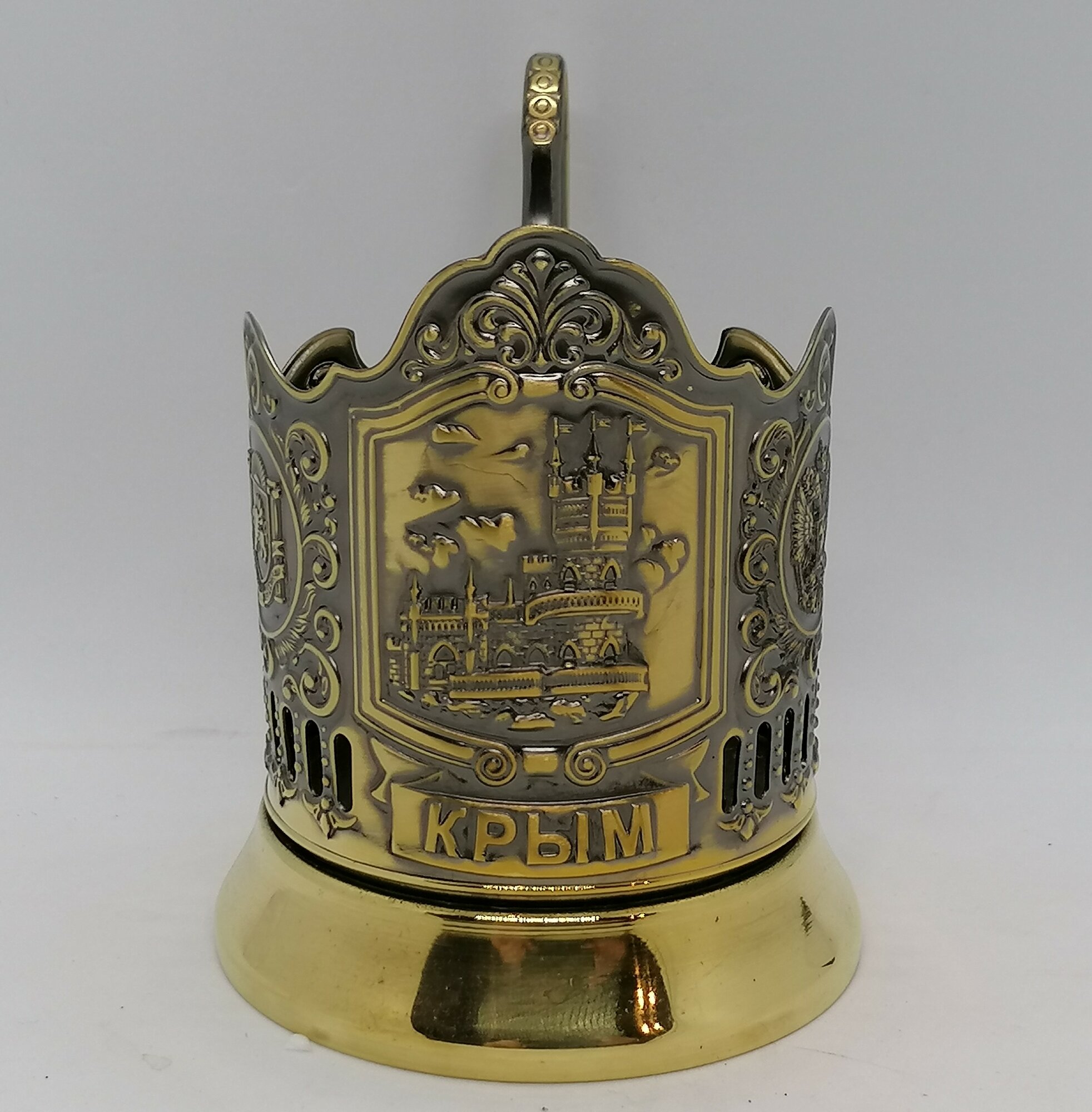 Подстаканник Кольчугинского Мельхиора "Крым", для чая, 250мл, латунный.