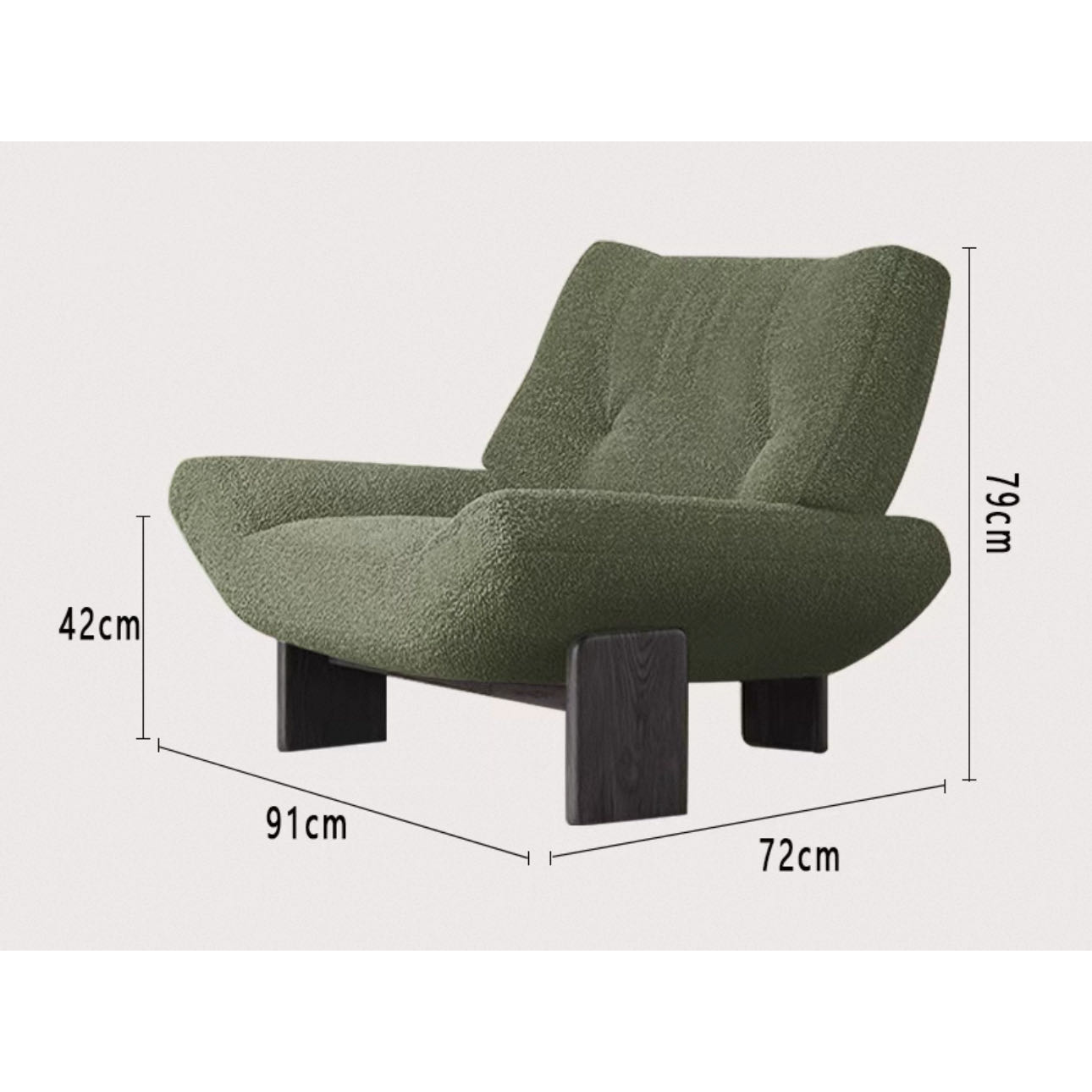 Интерьерное мягкое кресло без подлокотников на деревянных ножках Laon (зеленый)