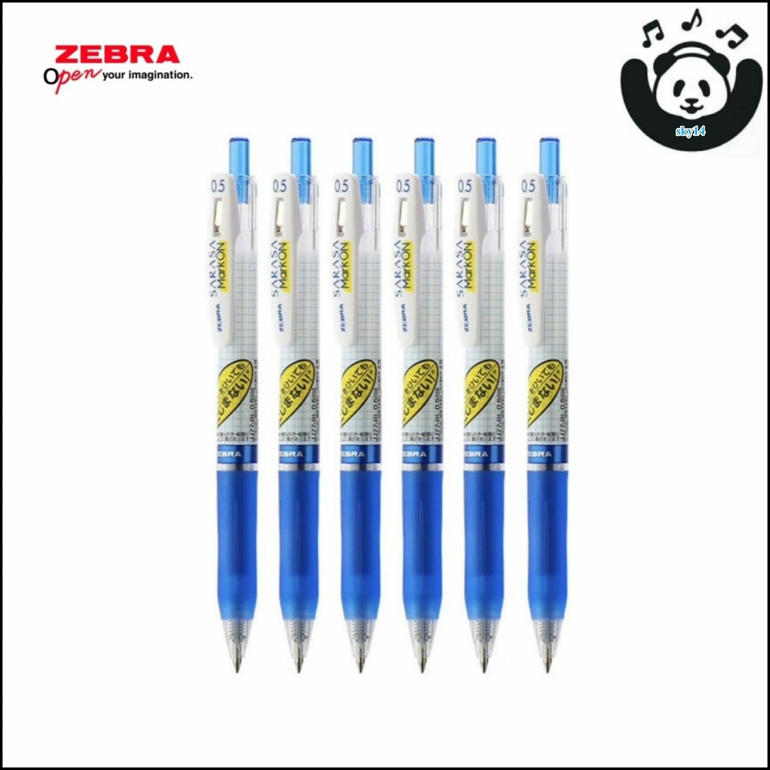 Эксклюзивный комплект из 6 гелевых ручек Zebra SARASA Mark ON JJ77, 0.5 мм, синие