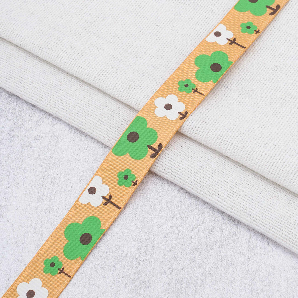 Лента декоративная для упаковки подарков, репсовая, с рисунком, 1,5 см х 45,72, цвет песочный