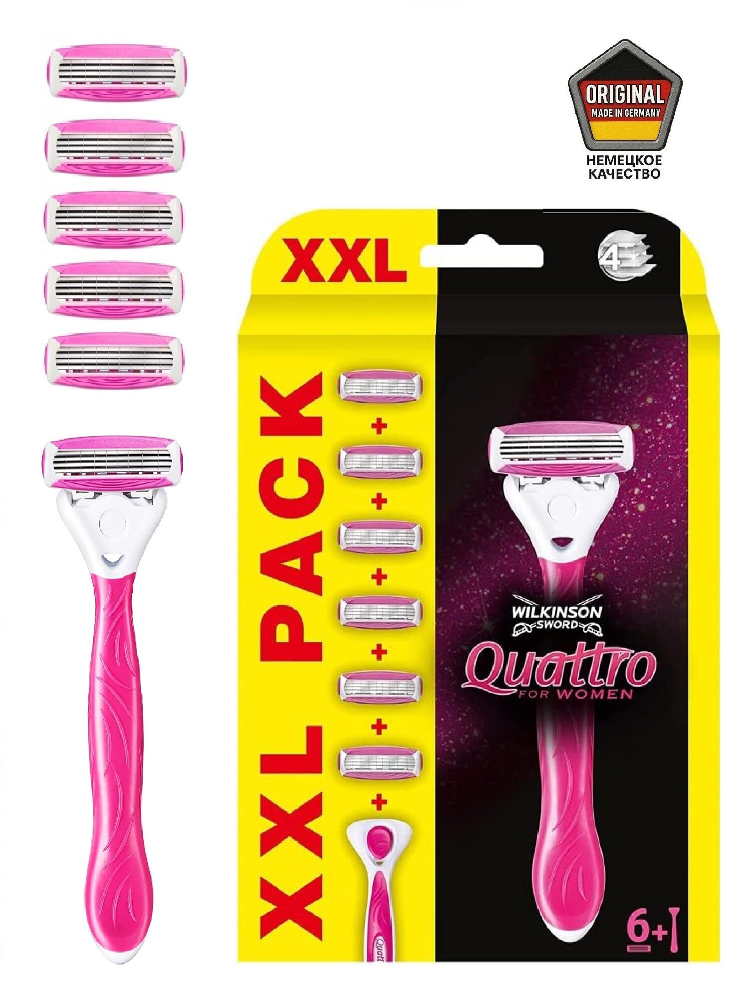 Wilkinson Sword Quattro for Women / Бритвенный женский станок с 6-ю сменными кассетами.