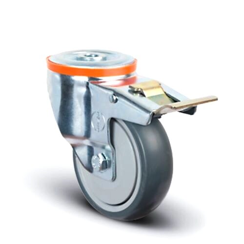 Колесо поворотное EMES EM04-MBT-100-F (г/п 80кг, Ф 100мм), крепление под болт с томозом