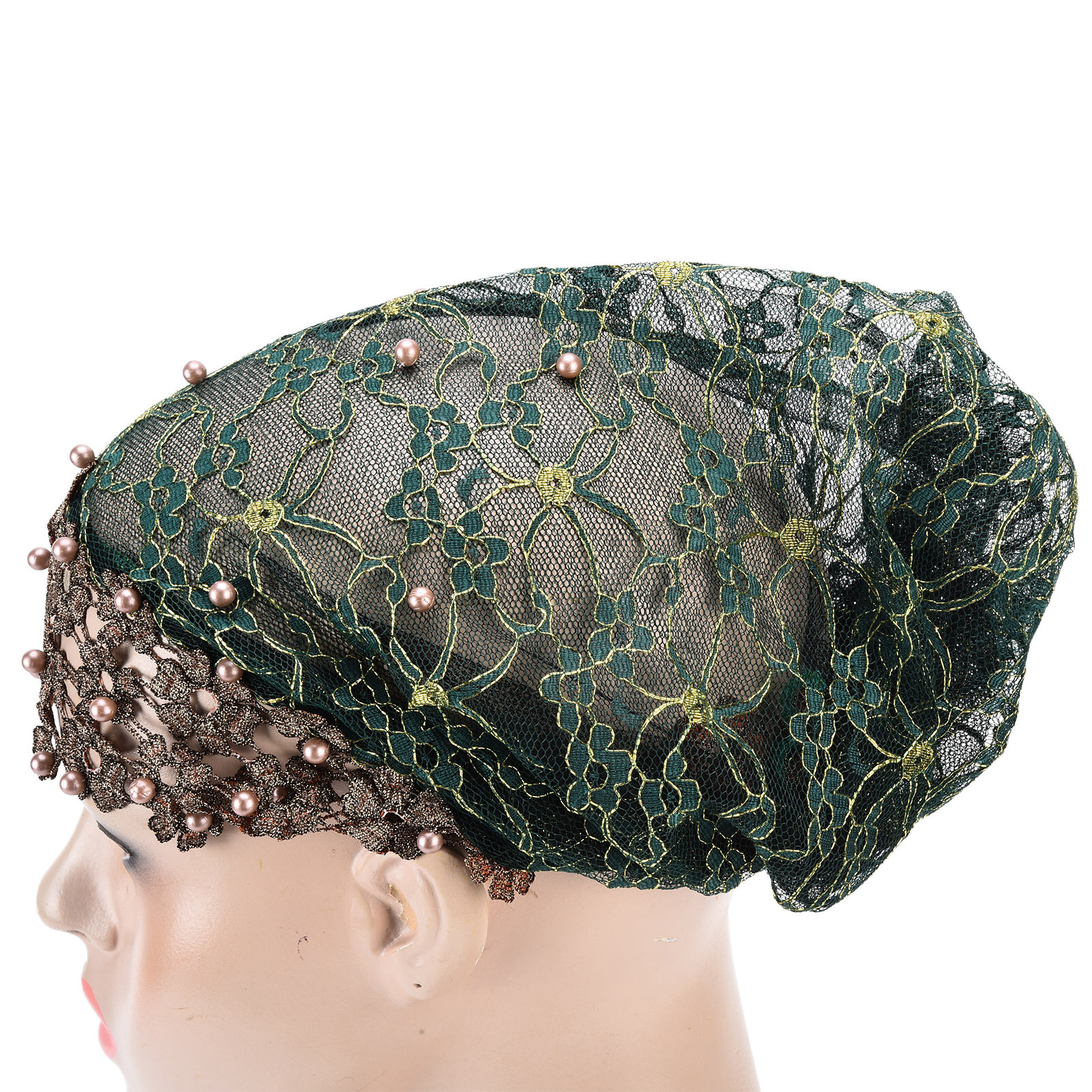 Тюрбан модный уникальный яркий удобный бисерный головной убор мусульманские женские головные уборы подарок украшение темно-зеленый