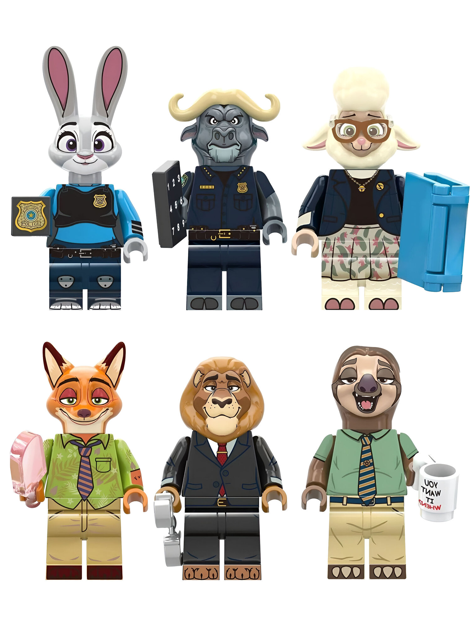 Набор минифигурки Зверополис 6шт лего / Zootopia (4.5cm, пакет)