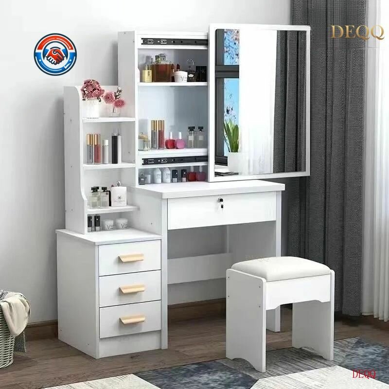 Туалетный столик с раздвижным зеркалом, со скамейкой для макияжа и скрытым хранением компактный одночастный трюмо для спальни, удобный уголок для косметики и ухода