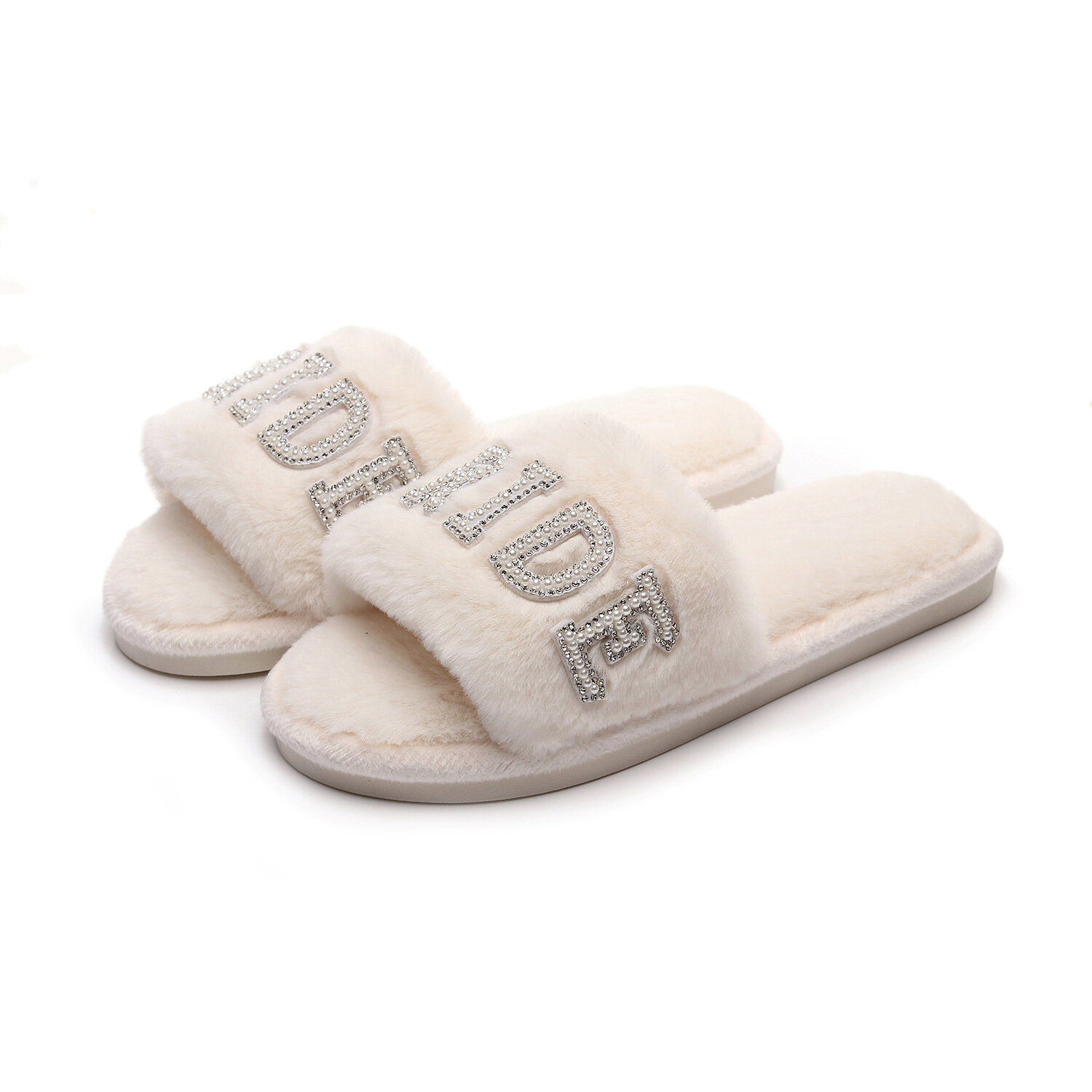 Популярные свадебные плюшевые тапочки с жемчужной вышивкой и стразами в виде буквы BRIDE, крестообразные, идеально подходят для мальчишника, свадьбы и других торжественных мероприятий.39-40