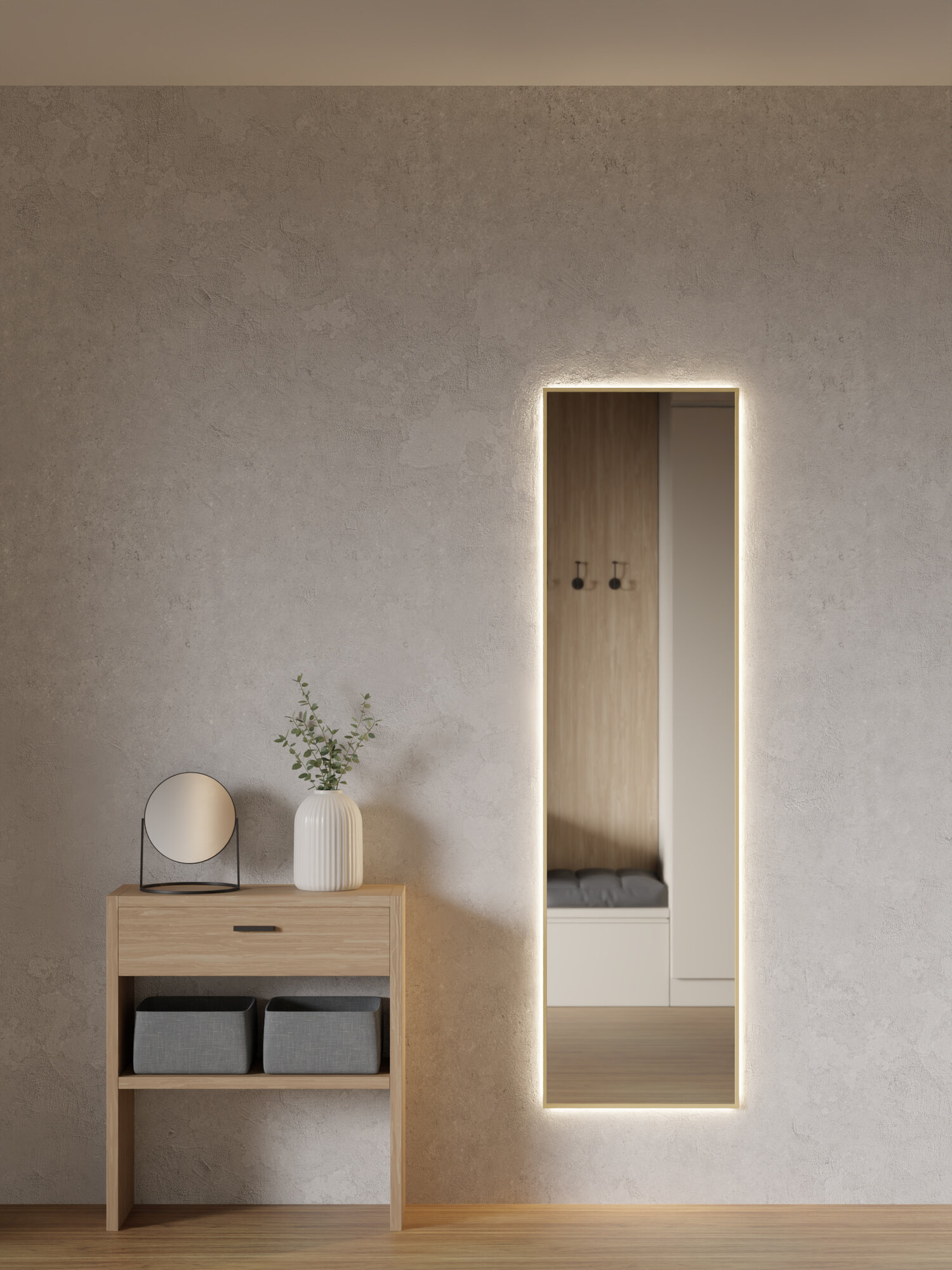 Зеркало с подсветкой в алюминиевой раме настенное ONE MIRROR 160х40см. Свет: Нейтральный белый 4000К. Золото