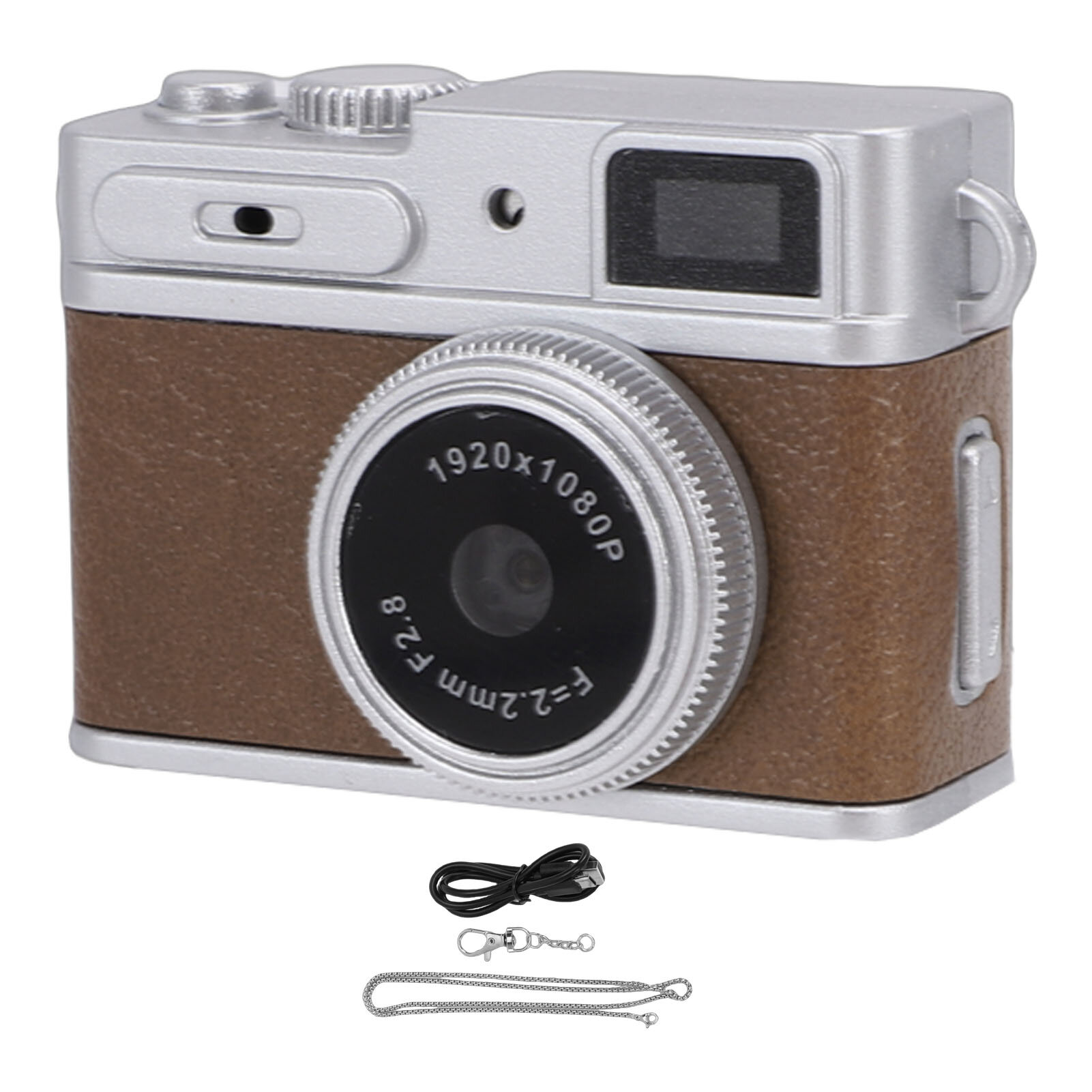 Цифровая камера-брелок 1080P FHD, крошечная карманная видеокамера, экран 0,96 дюйма, винтажный портативный видеорегистратор, коричневый