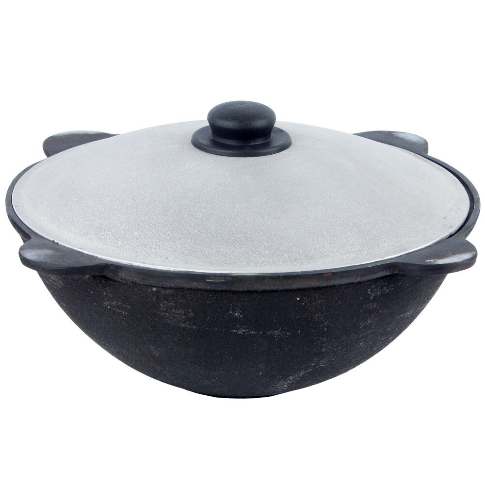 Казан 8л узбекский чугунный с алюминиевой крышкой, плоское дно (г. Наманган)