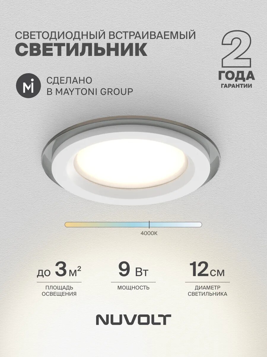 Встраиваемый светильник NUVOLT LDL-028W, алюминий и стекло, IP20, AC 200-240V