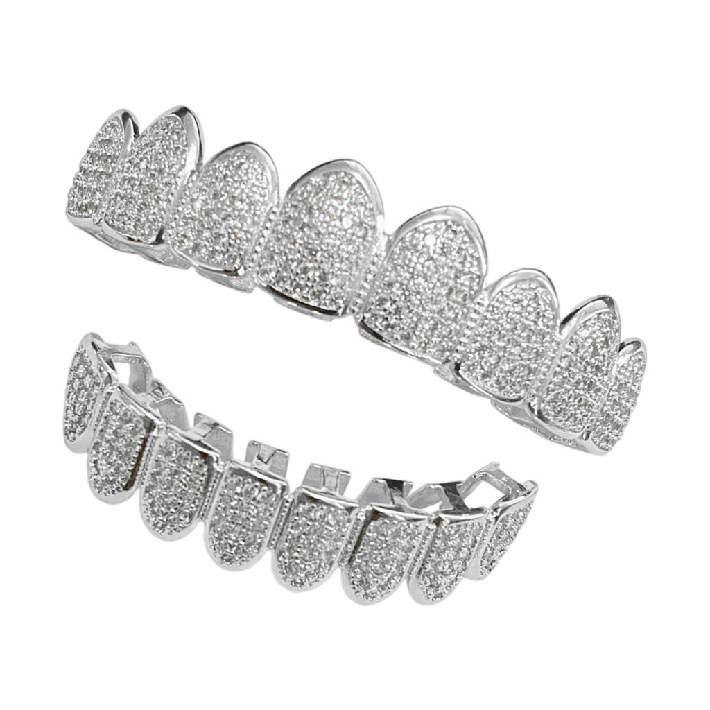 Восьмизубые циркониевые хип-хоп брекеты-серебро