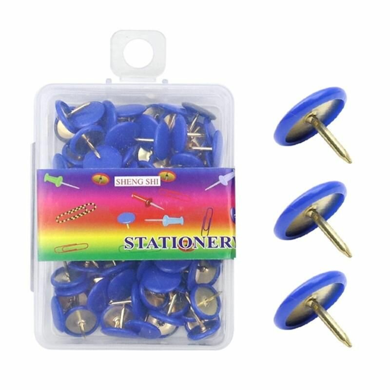 200 штук круглых плоских канцелярских кнопок с никелевым покрытием, Синий