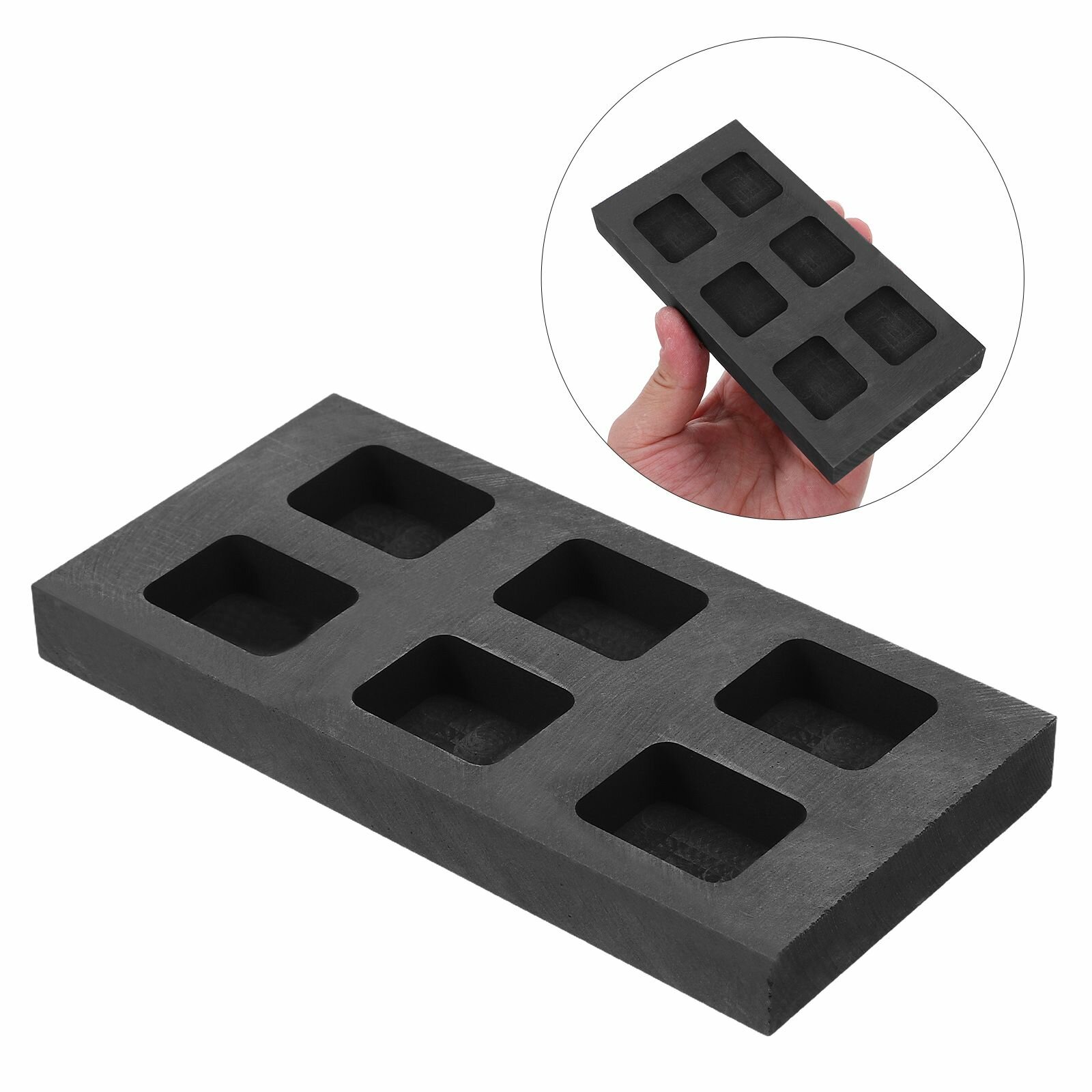 Графитовая форма для металлических слитков с 6 отливочными гнездами, черная, для декоративного применения